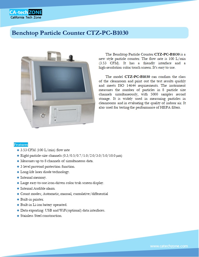 Benchtop Particle Counter CTZ-PC-B1030 - California Tech Zone Benchtop Particle Counter CTZ-PC-B1030 - California Tech Zone